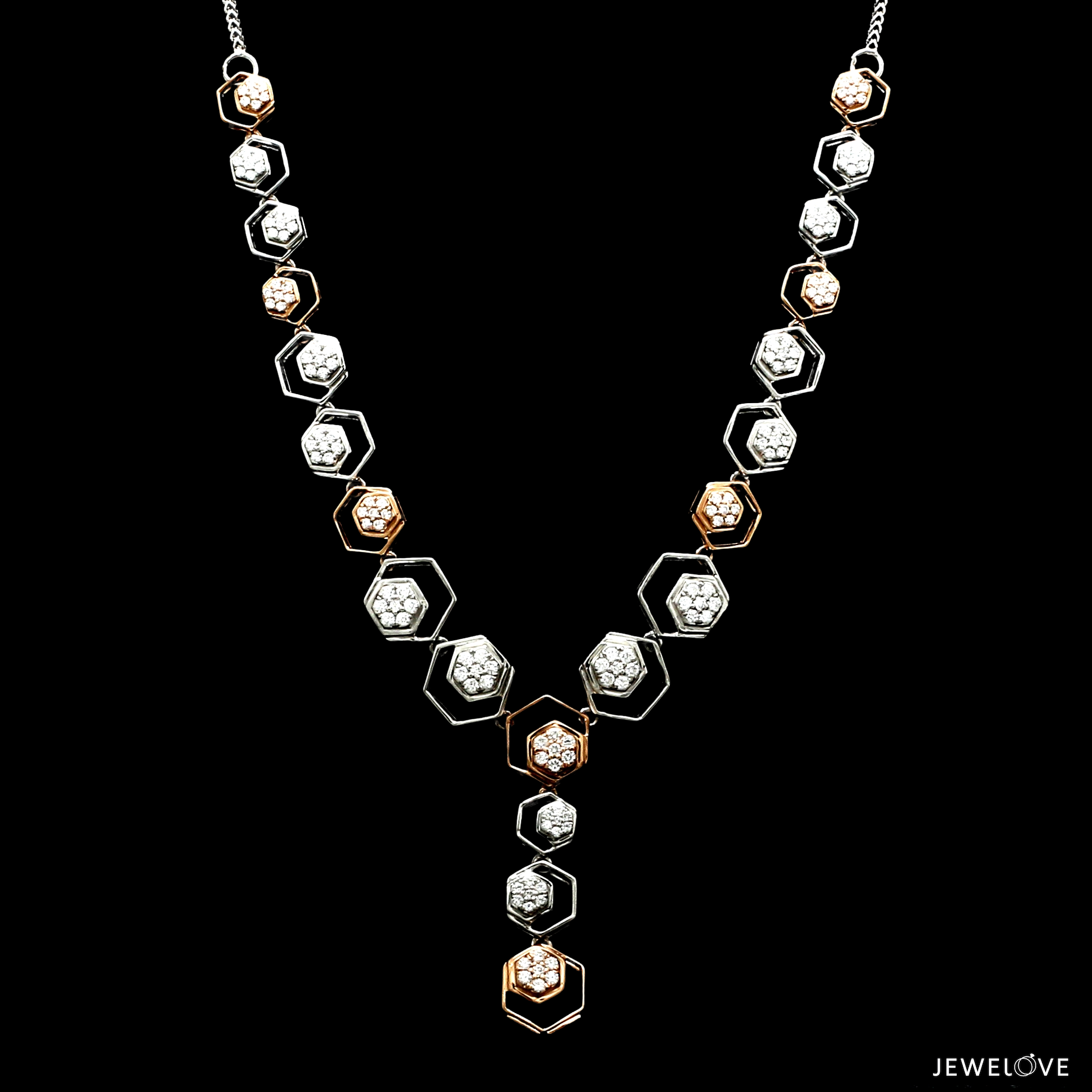 Evara Platinum Rose Gold Diamond Necklace Set for Women JL PT Ne 343